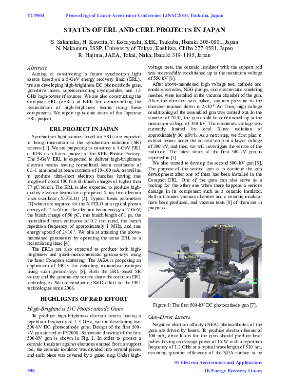 (PDF) Status of ERL and cERL projects in Japan