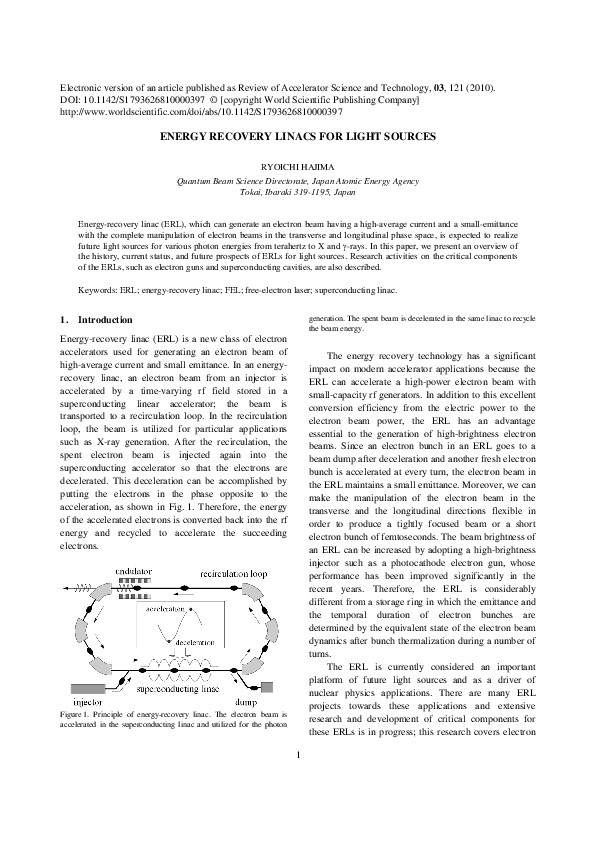 (PDF) Energy Recovery Linacs for Light Sources