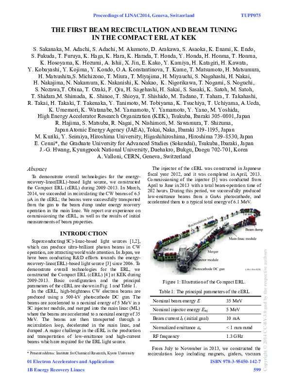 (PDF) The first beam recirculation and beam tuning in the compact ERL ...
