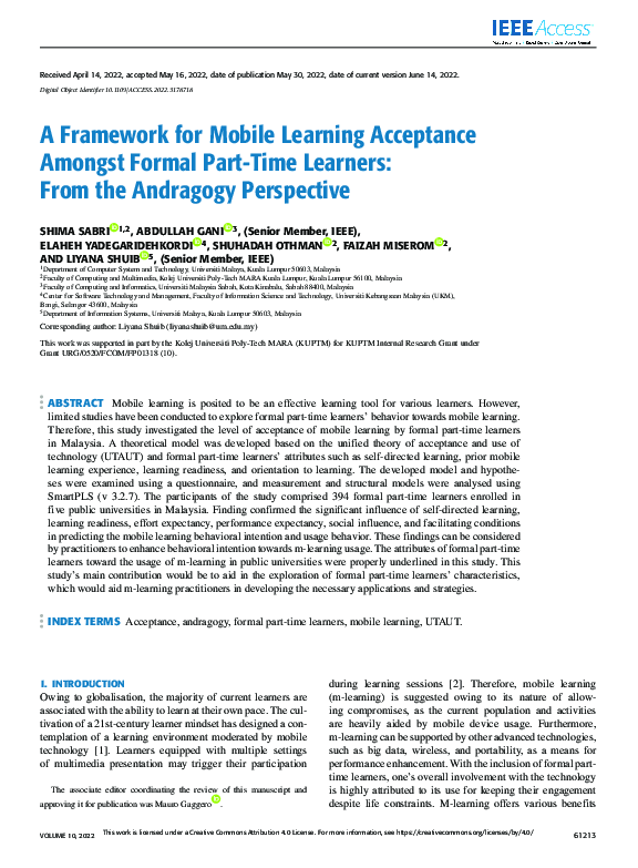 (PDF) A Framework for Mobile Learning Acceptance Amongst Formal Part-Time Learners: From the ...