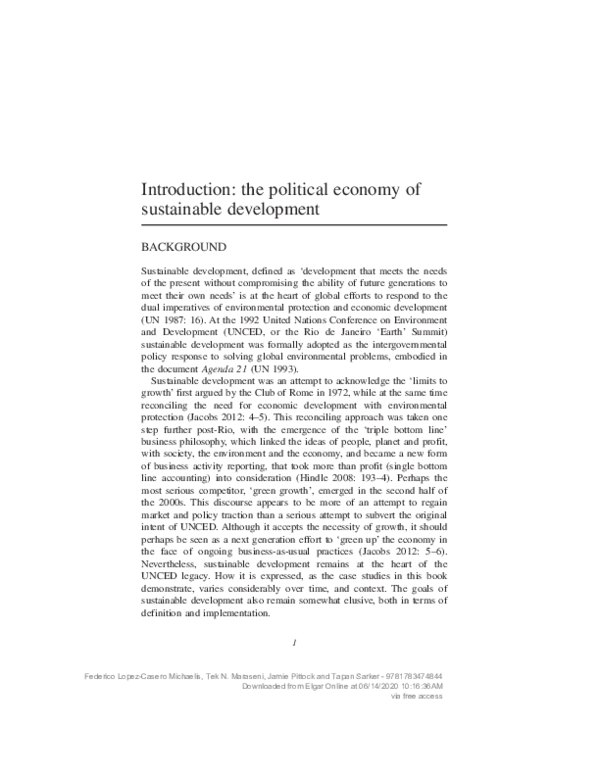 (PDF) Introduction: the political economy of sustainable development