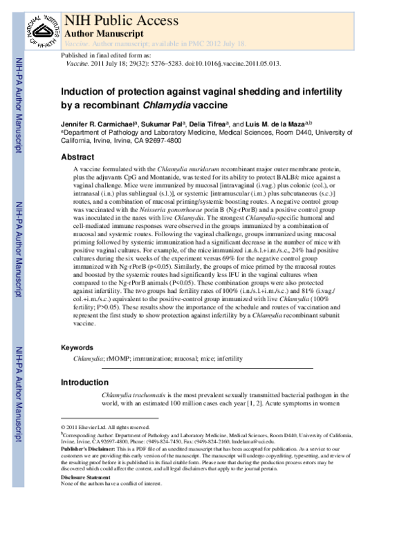 (PDF) Induction of protection against vaginal shedding and infertility ...