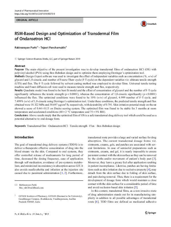 (PDF) RSM-Based Design and Optimization of Transdermal Film of ...