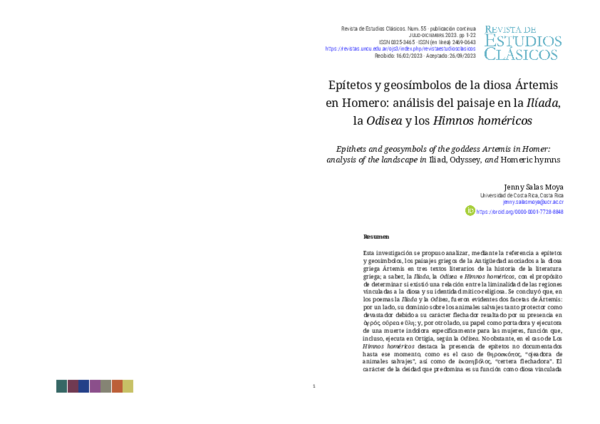 Epithets and geosymbols of the goddess Artemis in Homer: analysis of ...