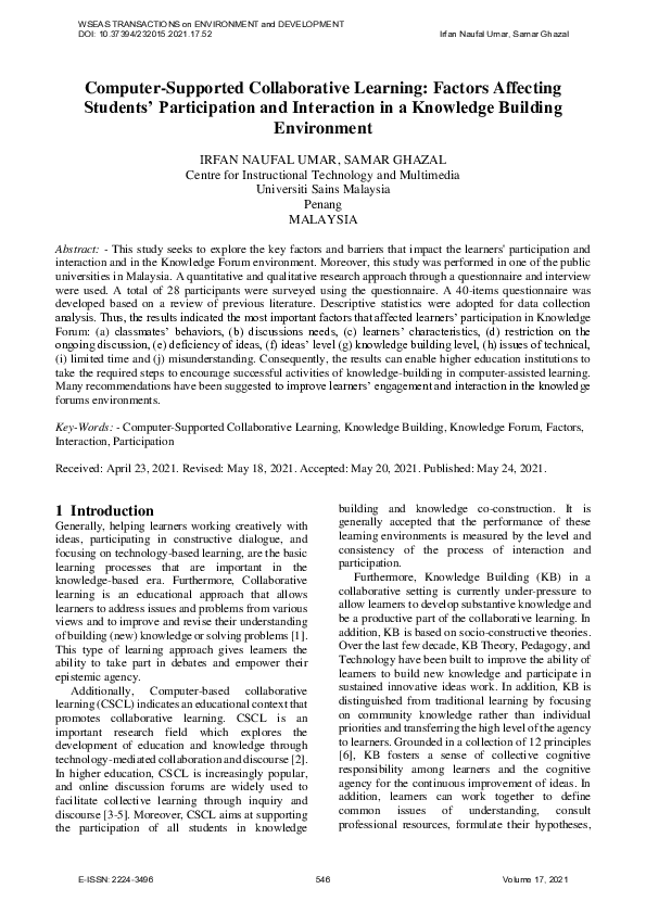 (PDF) Computer-Supported Collaborative Learning: Factors Affecting ...
