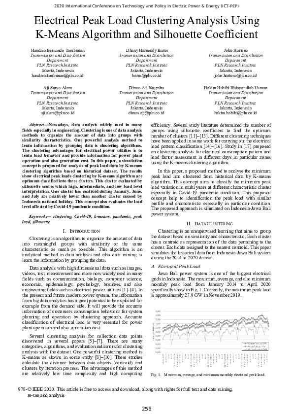 (PDF) Electrical Peak Load Clustering Analysis Using K-Means Algorithm and Silhouette Coefficient