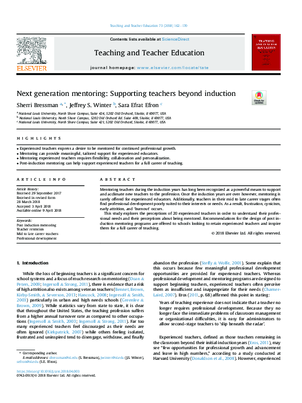 (PDF) Next generation mentoring: Supporting teachers beyond induction