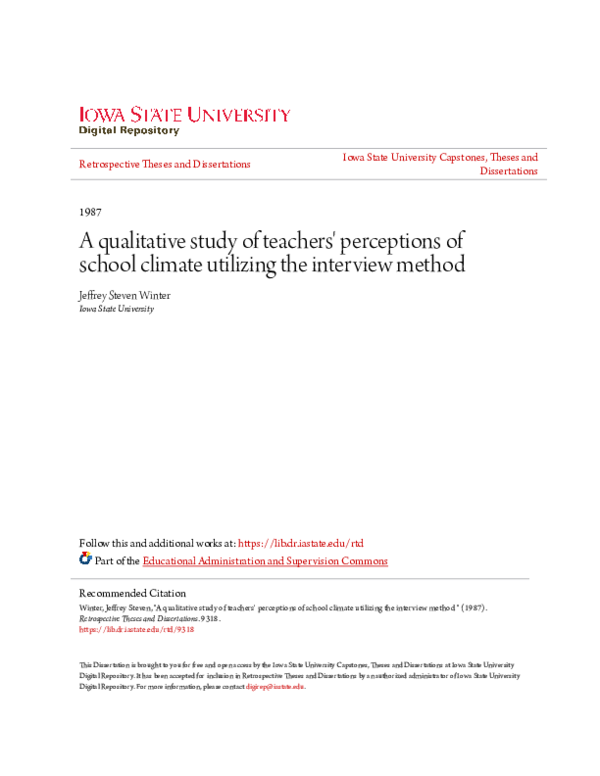 (PDF) A qualitative study of teachers' perceptions of school climate ...