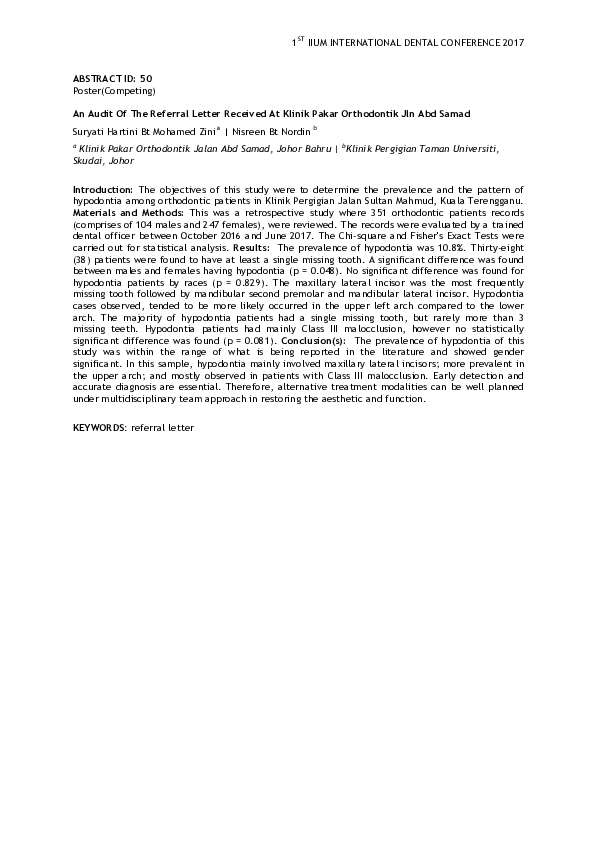 (PDF) An Audit Of The Referral Letter Received At Klinik Pakar ...