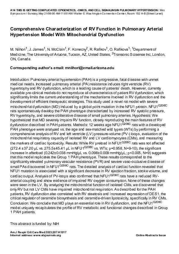 Comprehensive Characterization of RV Function in Pulmonary Arterial ...