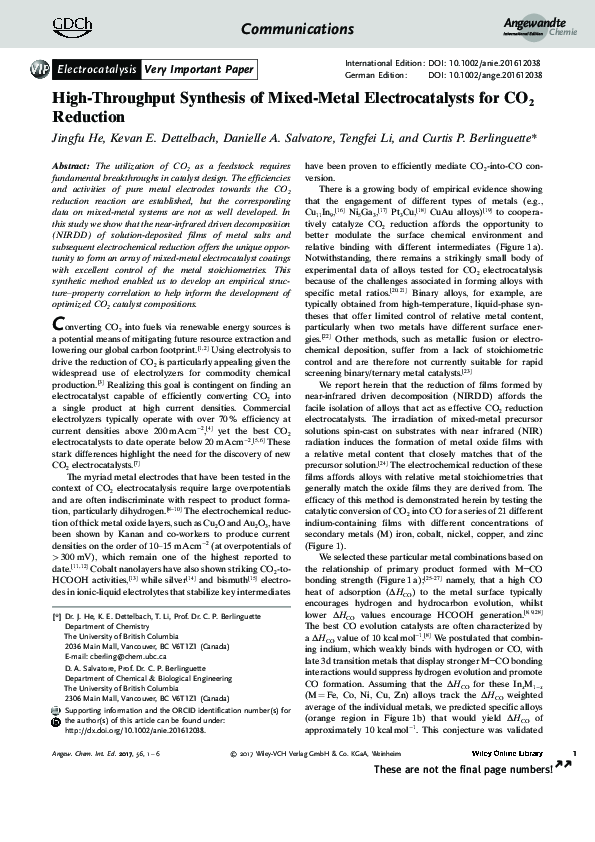 (PDF) High‐Throughput Synthesis of Mixed‐Metal Electrocatalysts for CO2 ...
