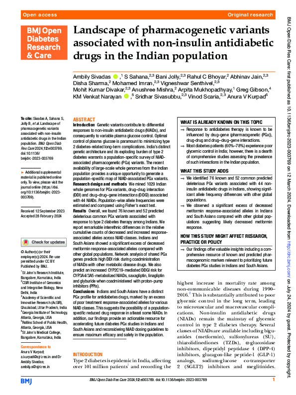 (PDF) Landscape of pharmacogenetic variants associated with non-insulin ...