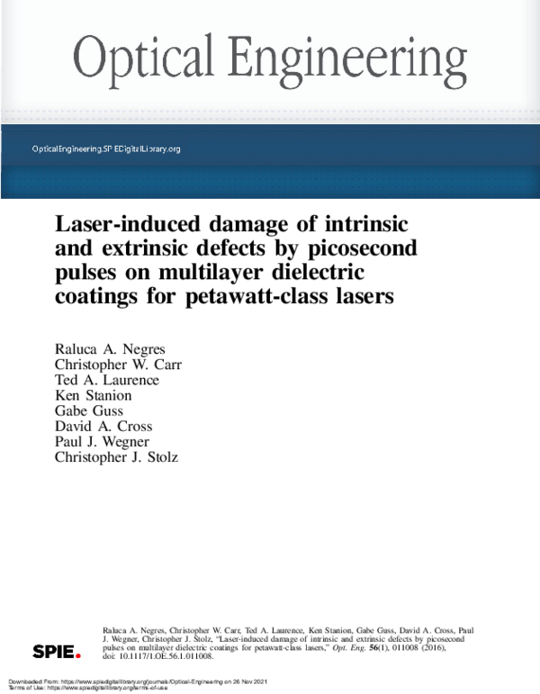 (PDF) Laser-induced damage of intrinsic and extrinsic defects by picosecond pulses on multilayer ...