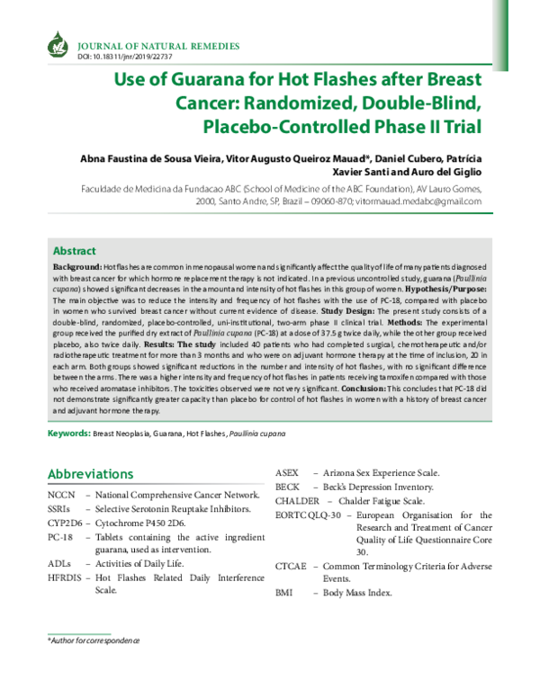 (PDF) Use of Guarana for Hot Flashes after Breast Cancer: Randomized ...