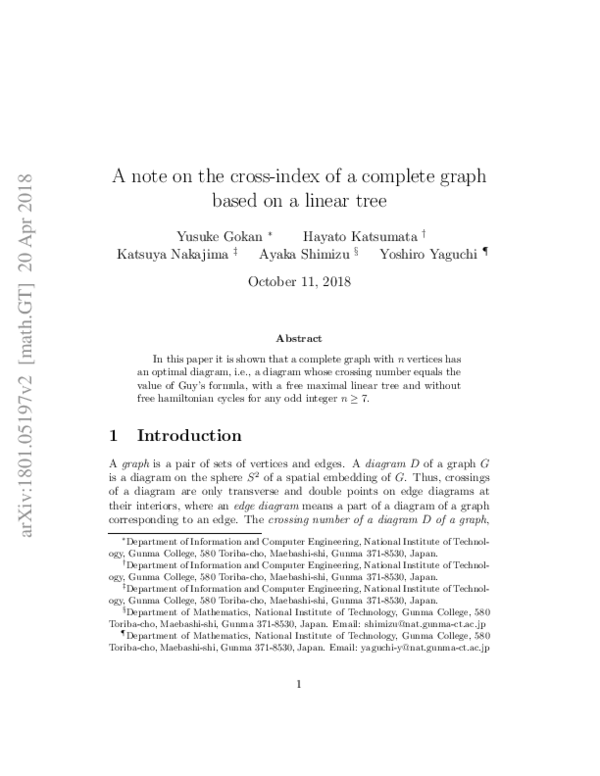 (PDF) A note on the cross-index of a complete graph based on a linear tree