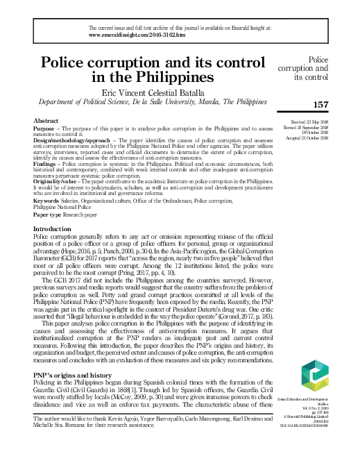 (PDF) Police corruption and its control in the Philippines