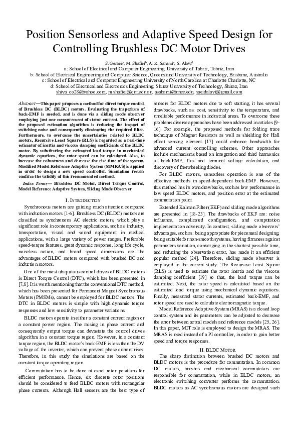 (PDF) Position sensorless and adaptive speed design for controlling ...