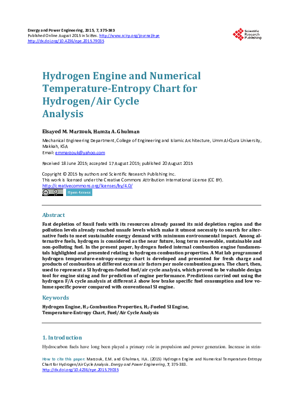 (PDF) Hydrogen Engine and Numerical Temperature-Entropy Chart for ...
