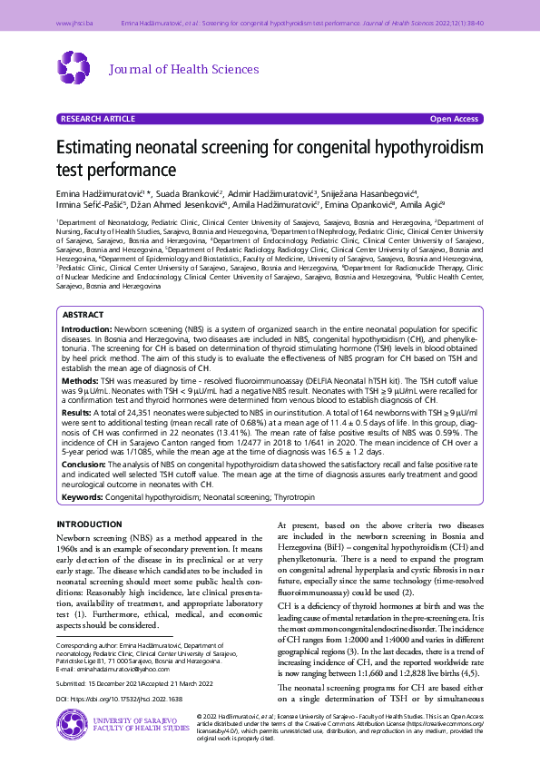 (PDF) Estimating neonatal screening for congenital hypothyroidism test ...