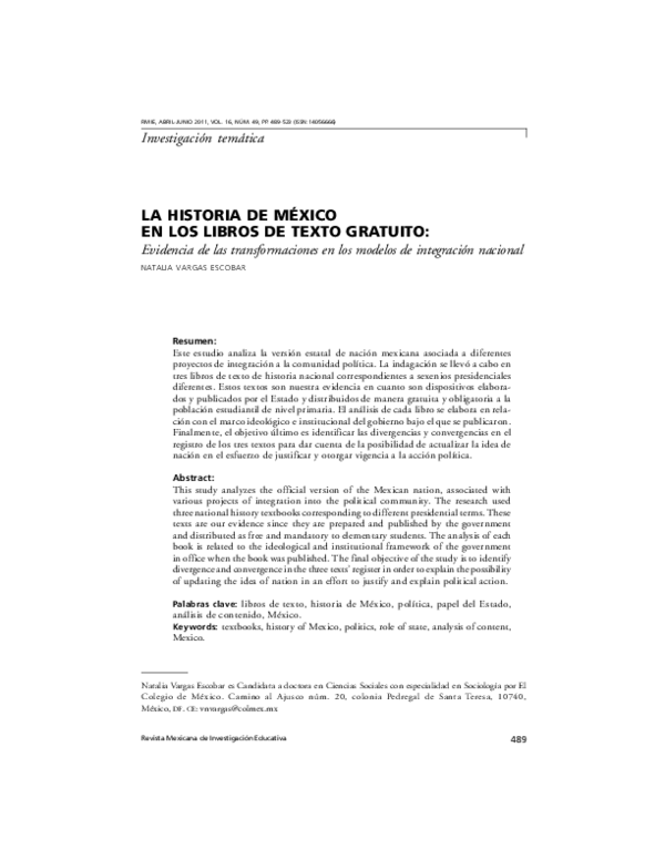 La historia de México en los libros de texto gratuito: Evidencia de las transformaciones en los ...