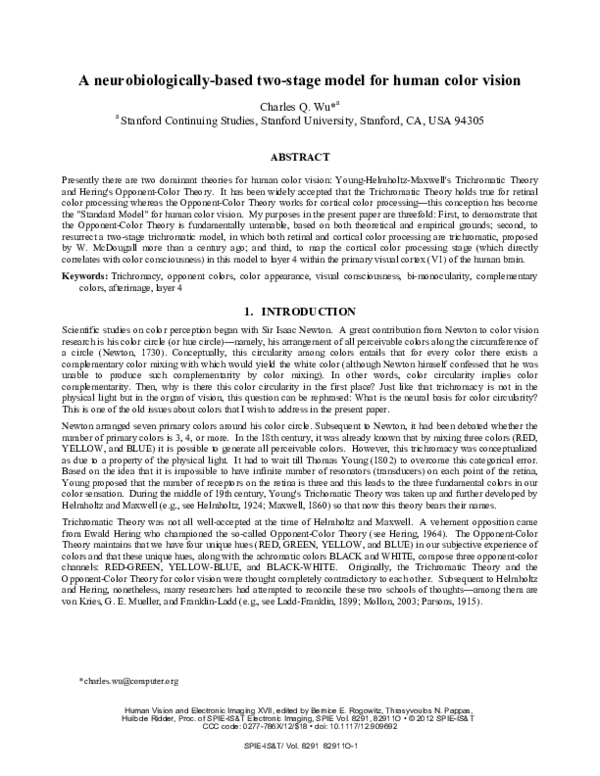 (PDF) A neurobiologically-based two-stage model for human color vision