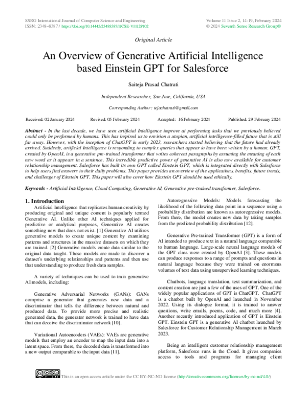 (PDF) An Overview of Generative Artificial Intelligence based Einstein ...