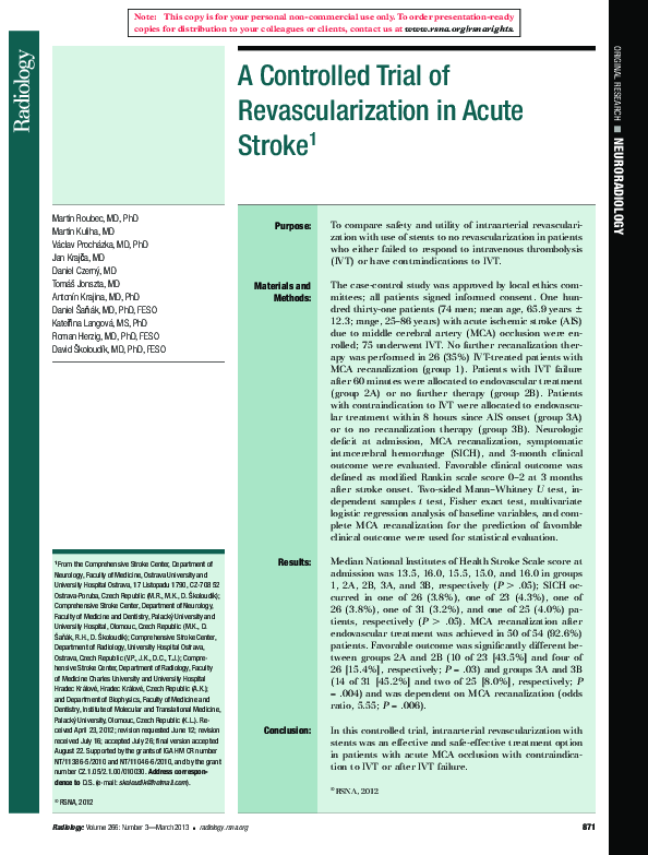 (PDF) A Controlled Trial of Revascularization in Acute Stroke