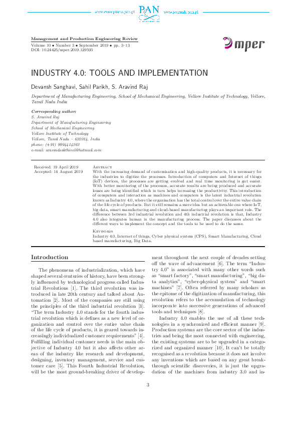 (PDF) Industry 4.0: tools and implementation