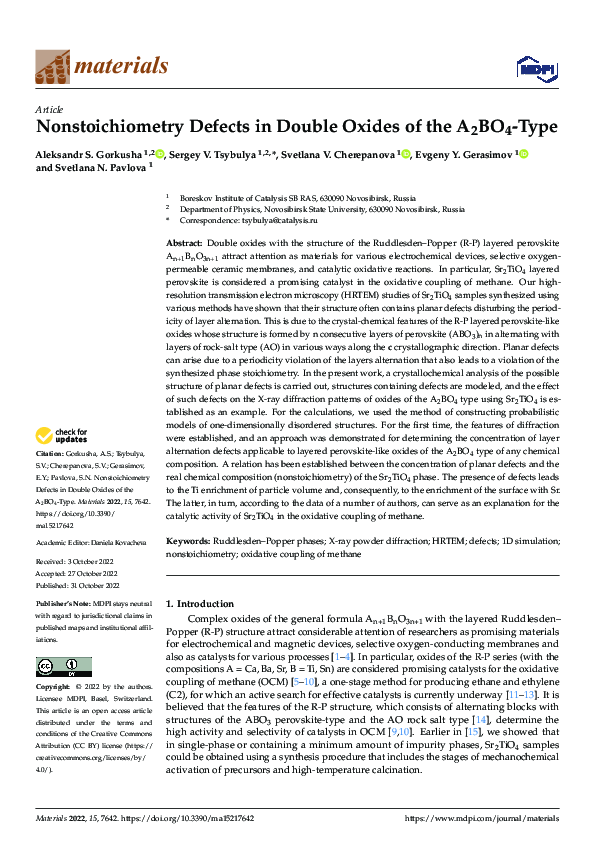 (PDF) Nonstoichiometry Defects in Double Oxides of the A2BO4-Type
