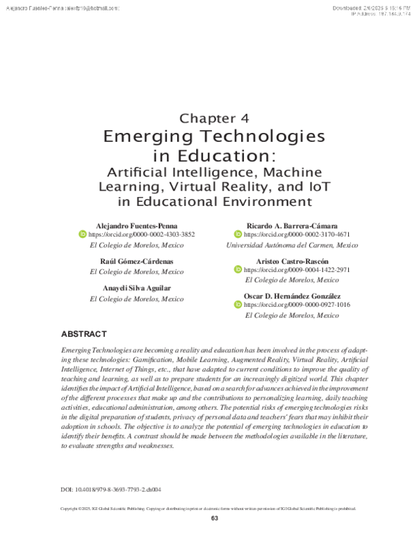 (PDF) Emerging Technologies in Education: Artificial Intelligence ...