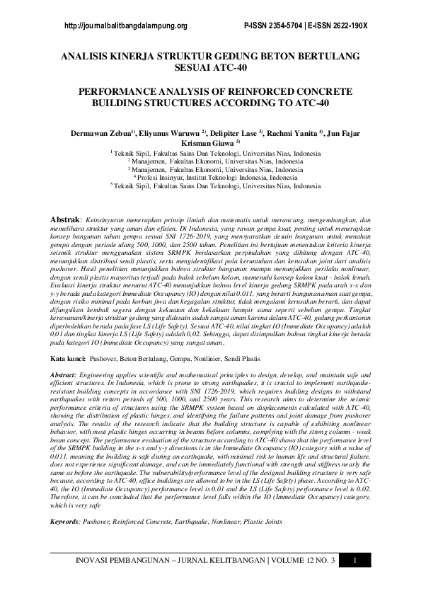 (PDF) ANALISIS KINERJA STRUKTUR GEDUNG BETON BERTULANG SESUAI ATC-40 ...