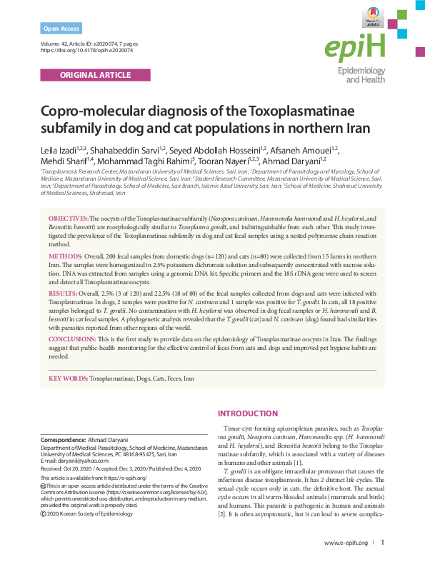 (PDF) The copro-molecular diagnosis of Sub-family Toxoplasmatinae in dog and cat population in ...