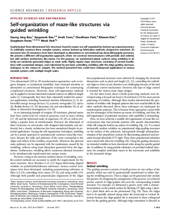 (PDF) Self-organization of maze-like structures via guided wrinkling