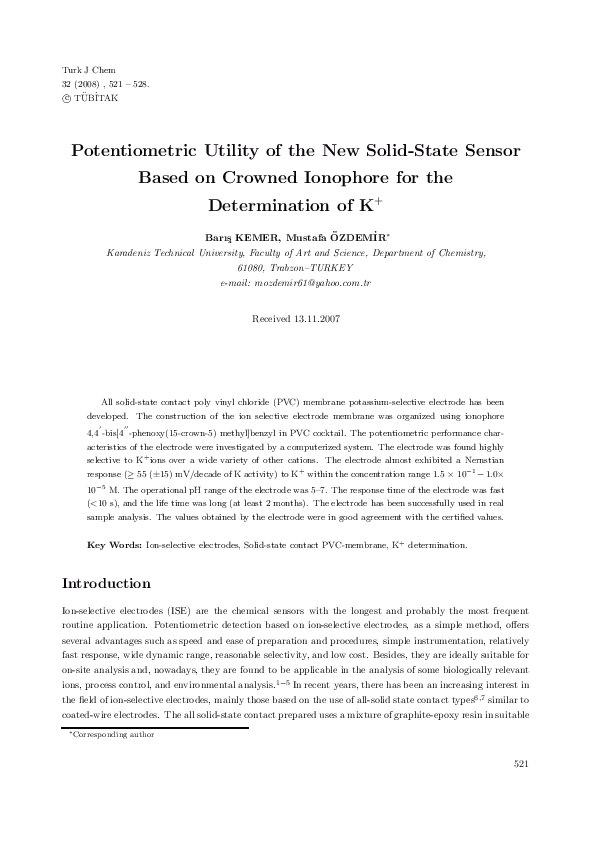 (PDF) Potentiometric Utility of the New Solid-State Sensor Based on Crowned Ionophore for the ...