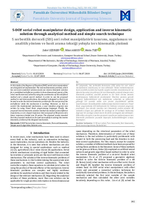 (PDF) DOF serial robot manipulator design , application and inverse kinematic solution through ...