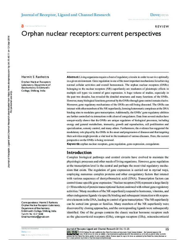 (PDF) Orphan nuclear receptors: current perspectives