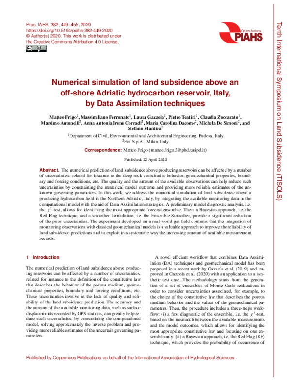 (PDF) Numerical simulation of land subsidence above an off-shore Adriatic hydrocarbon reservoir ...