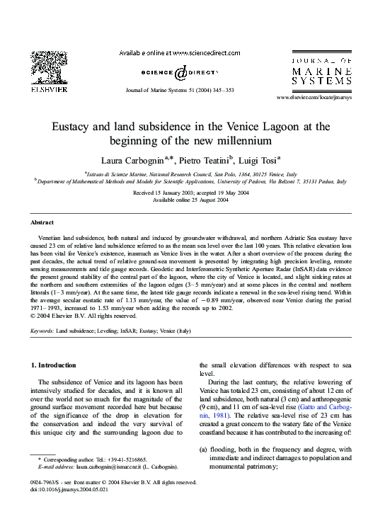(PDF) Eustacy and land subsidence in the Venice Lagoon at the beginning ...