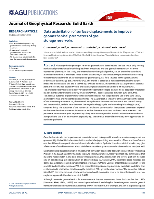 Data assimilation of surface displacements to improve geomechanical parameters of gas storage ...