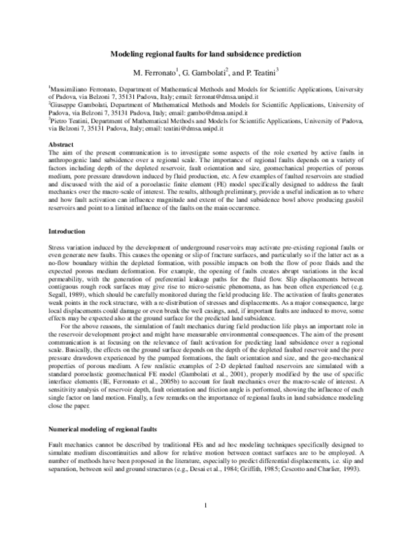 (PDF) Modeling Regional Faults for Land Subsidence Prediction