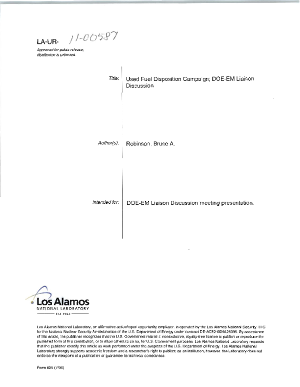 (PDF) Used fuel disposition campaign; DOE-EM liaison discussion