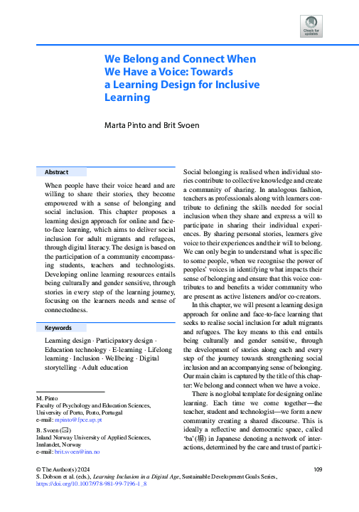 (PDF) We Belong and Connect When We Have a Voice: Towards a Learning ...