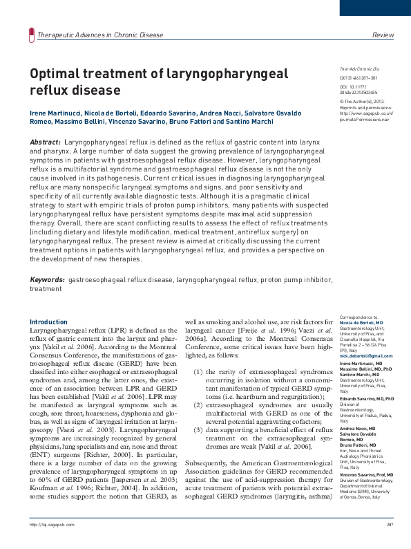 (PDF) Optimal treatment of laryngopharyngeal reflux disease