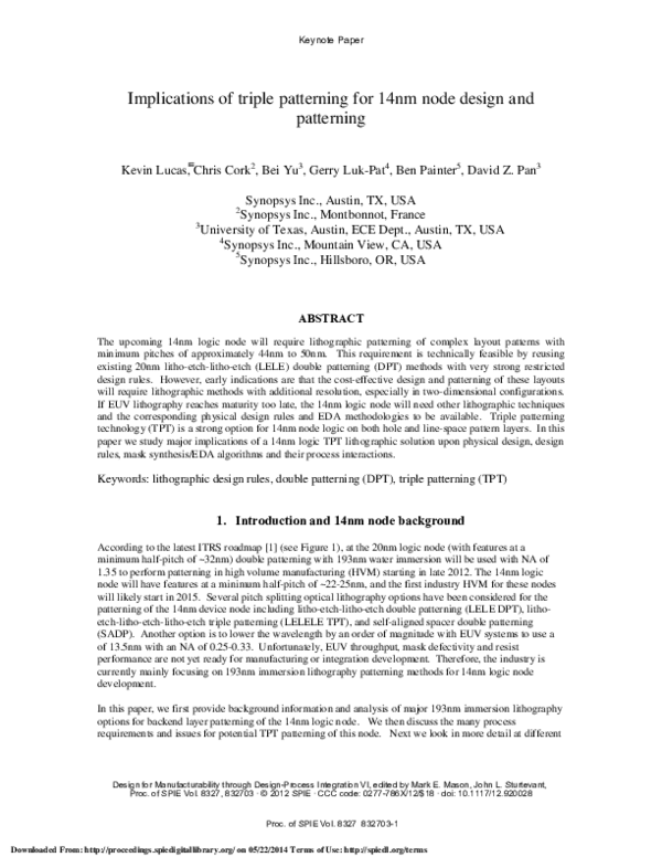 (PDF) Implications of triple patterning for 14nm node design and patterning