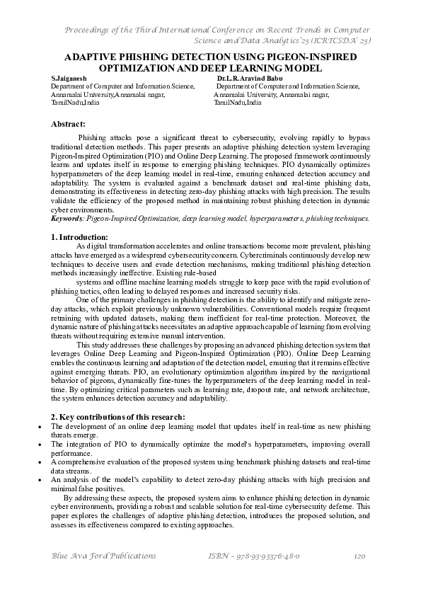 (PDF) ADAPTIVE PHISHING DETECTION USING PIGEON-INSPIRED OPTIMIZATION AND DEEP LEARNING MODEL