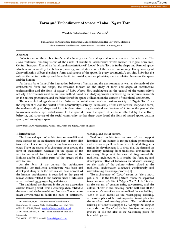 (PDF) Form and Embodiment of Space; “Lobo” Ngata Toro
