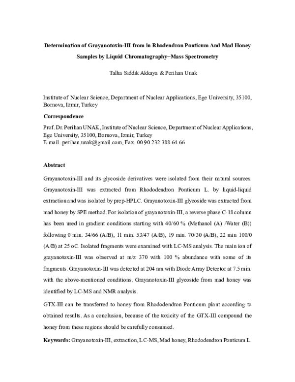 (PDF) Determination of Grayanotoxin-III from in Rhodendron Ponticum And ...