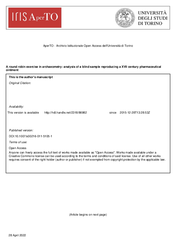 (PDF) A round robin exercise in archaeometry: analysis of a blind ...
