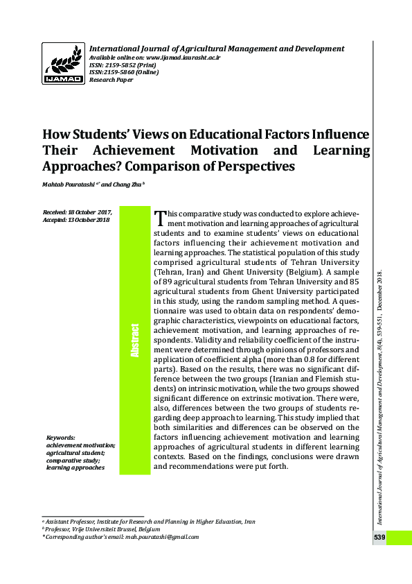 (PDF) How Students' Views on Educational Factors Influence Their ...