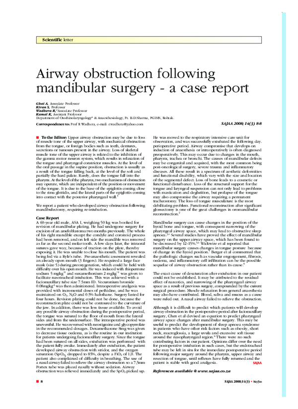 Airway obstruction following mandibular surgery—a case report